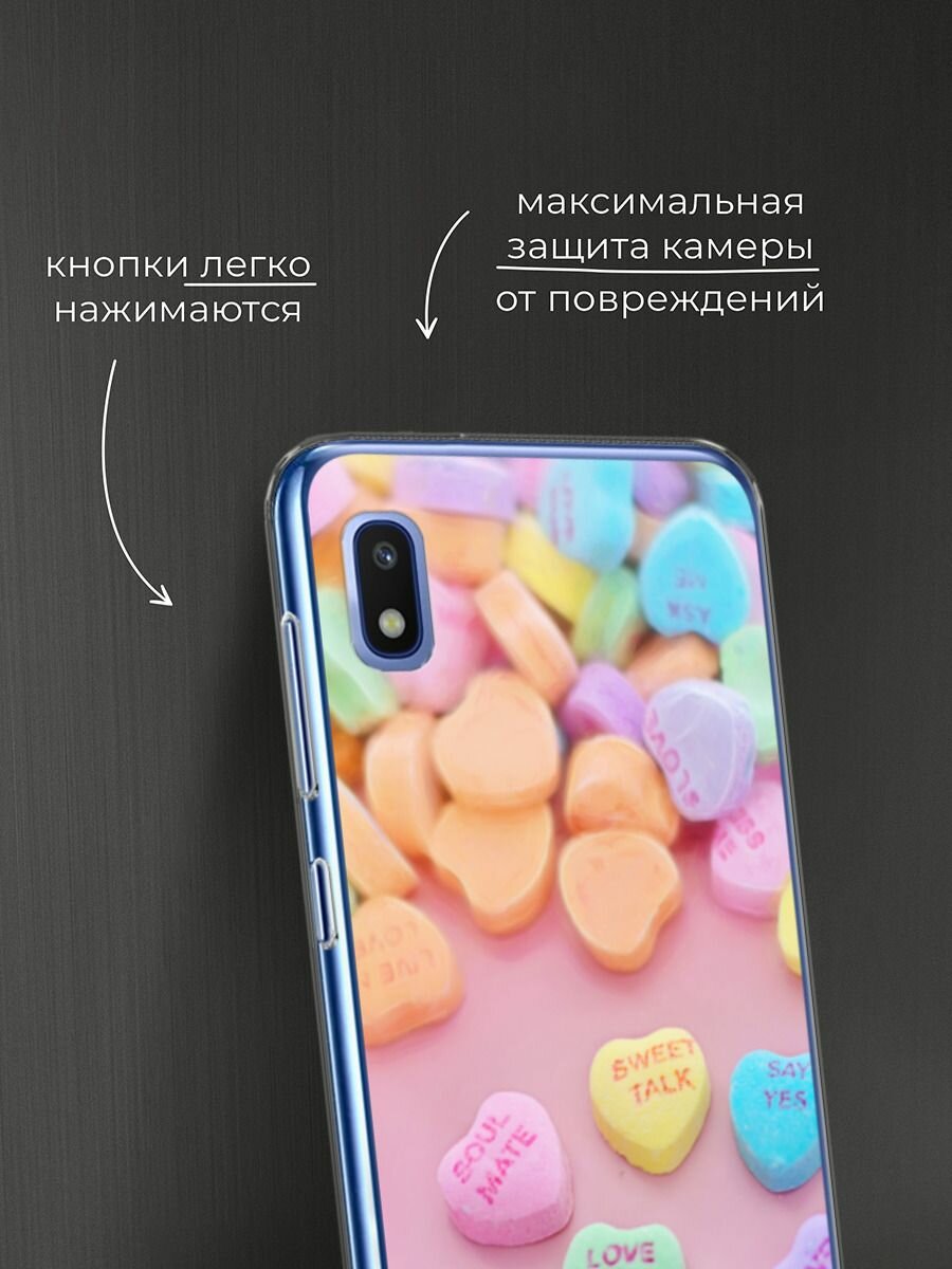 Чехол на Samsung Galaxy A10 / Самсунг Галакси А10 с принтом "Конфетки сердечки 2" — фото 1