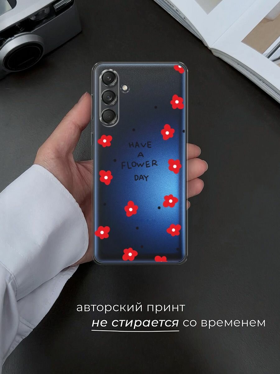 Чехол на Samsung Galaxy M55 / Самсунг M55 с принтом "Have a flower day 2", прозрачный — фото 1