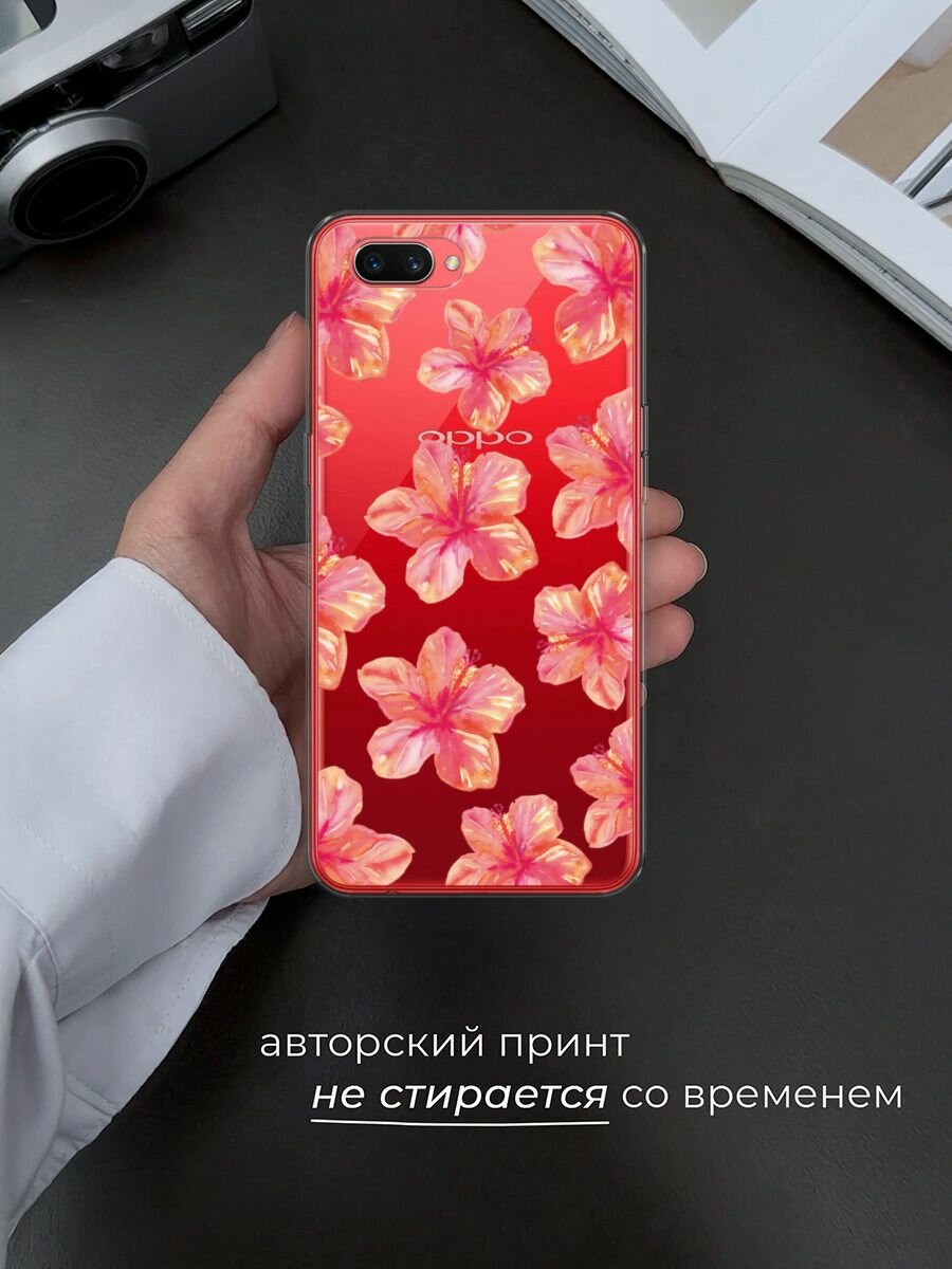 Силиконовый чехол на Oppo A3s / Oppo A3s с принтом "Pink flowers" — фото 1