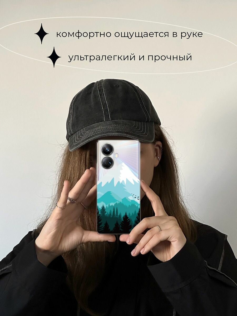 Чехол на Realme 10 Pro+ / Реалми 10 Про+ с принтом "Синяя снежная гора", прозрачный — фото 1