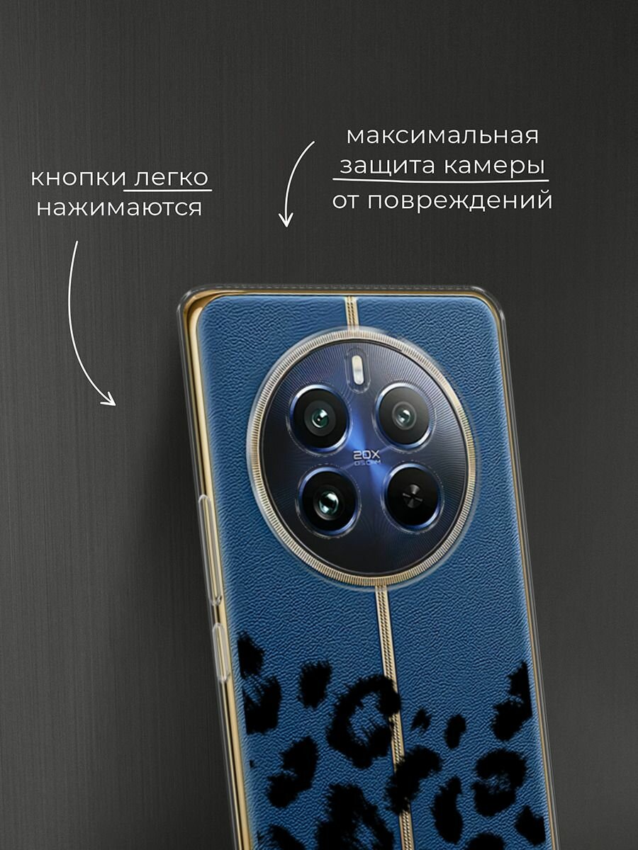 Чехол на Realme 12 Pro / Реалми 12 Про с принтом "Окрас леопарда фон черный", прозрачный — фото 1