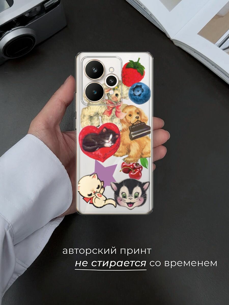 Чехол на Realme 15 / Реалми 15 с принтом "Милые стикеры", прозрачный — фото 1
