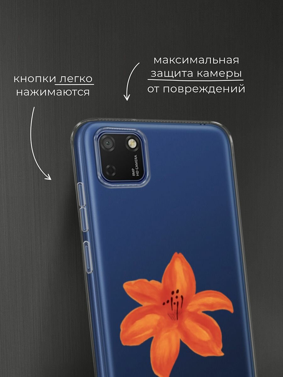 Чехол на Honor 9S/Huawei Y5p / Хонор 9S/Хуавей Y5p с принтом "Оранжевый цветок", прозрачный — фото 1