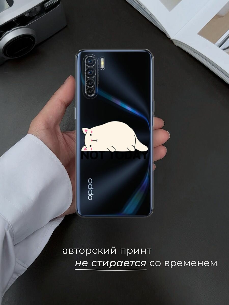 Чехол на Oppo A91/Reno 3 / Оппо A91/Рено 3 с принтом "Cat not today", прозрачный — фото 1