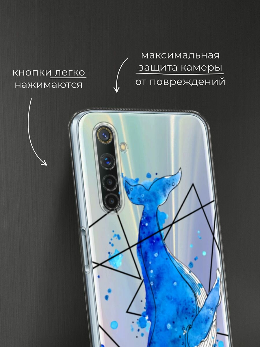 Чехол на Realme 6 / Реалми 6 с принтом "Кит графика", прозрачный — фото 1