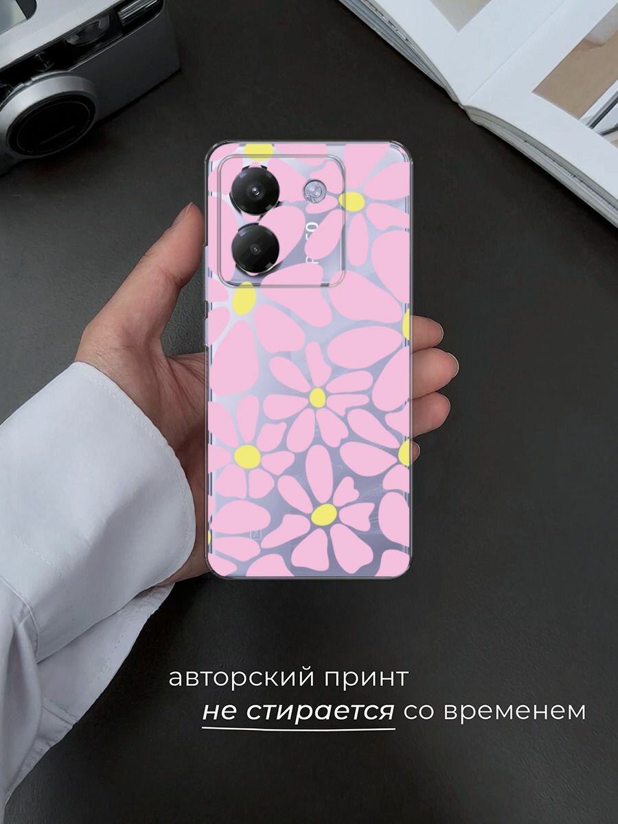 Чехол на Poco M7 Pro / Поко М7 Про с принтом "Розовые лепестки 2", прозрачный — фото 1