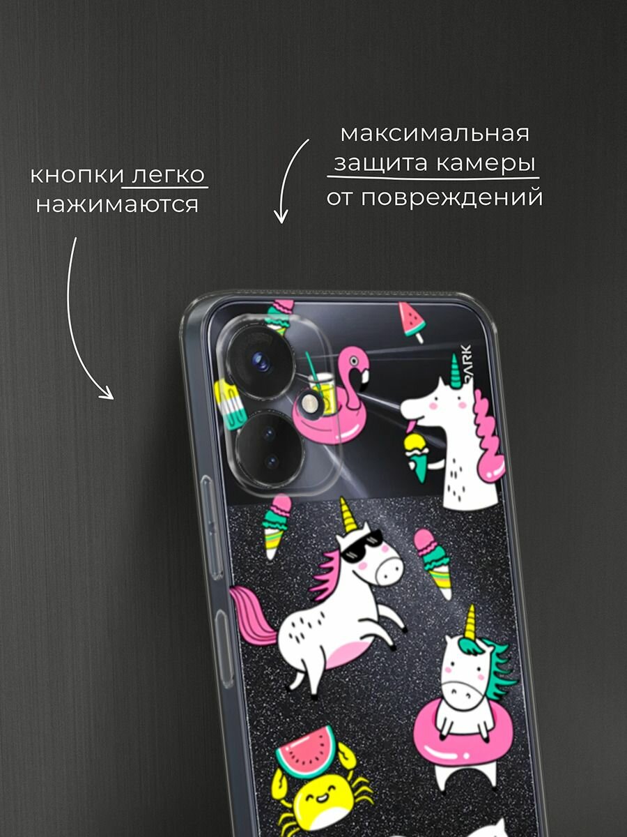Чехол на Tecno Spark 9 Pro / Техно Спарк 9 Про с принтом "Единороги в отпуске", прозрачный — фото 1