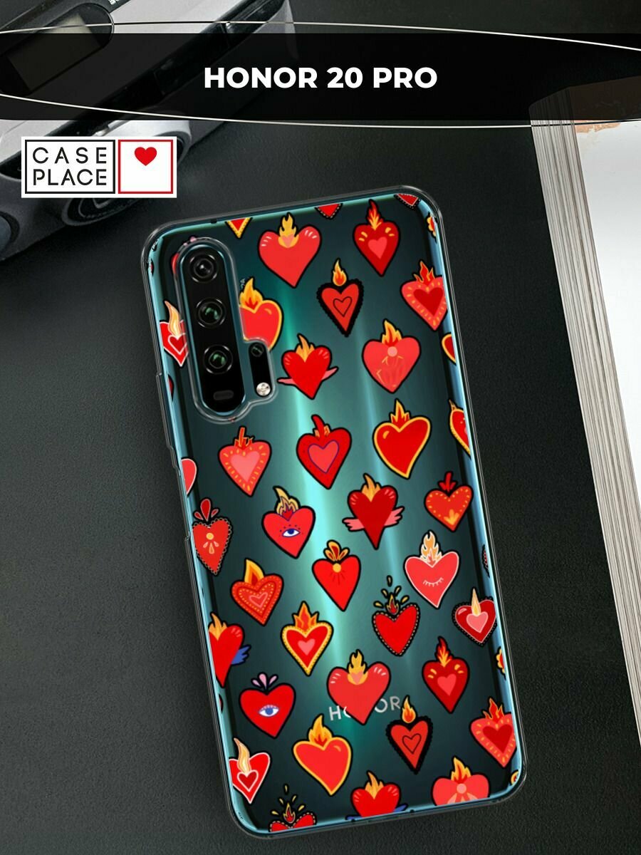 Чехол на Honor 20 Pro / Хонор 20 Про с принтом "Дьявольские сердца паттерн", прозрачный