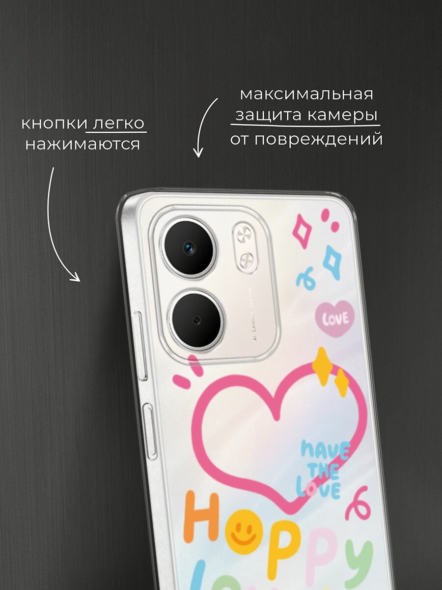 Чехол на Oppo A5x / Оппо А5x с принтом "Happy lovely", прозрачный — фото 1