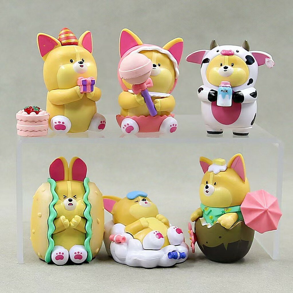 Fun 2nd generation corgi food themed pvc figurines for cake and table decor