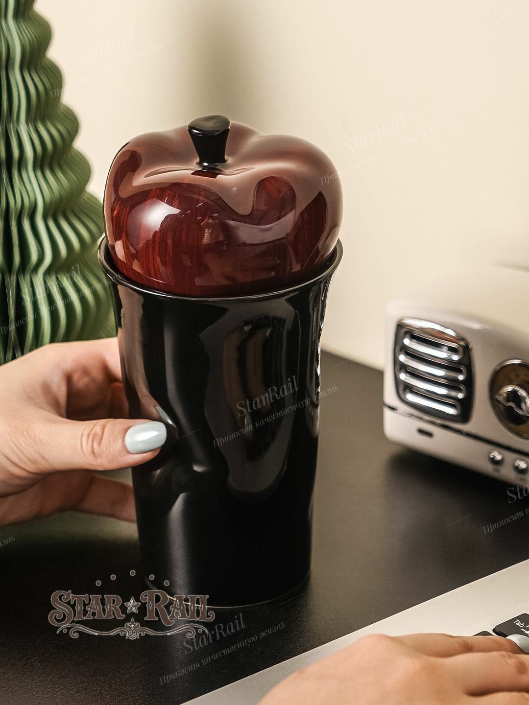 Кружка, 400 мл, 1 шт，Креативная керамическая чашка，Чашка в форме яблока