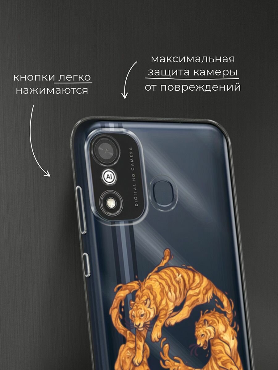 Чехол на Itel A27 / Ител А27 с принтом "Играющиеся тигры 2", прозрачный — фото 1