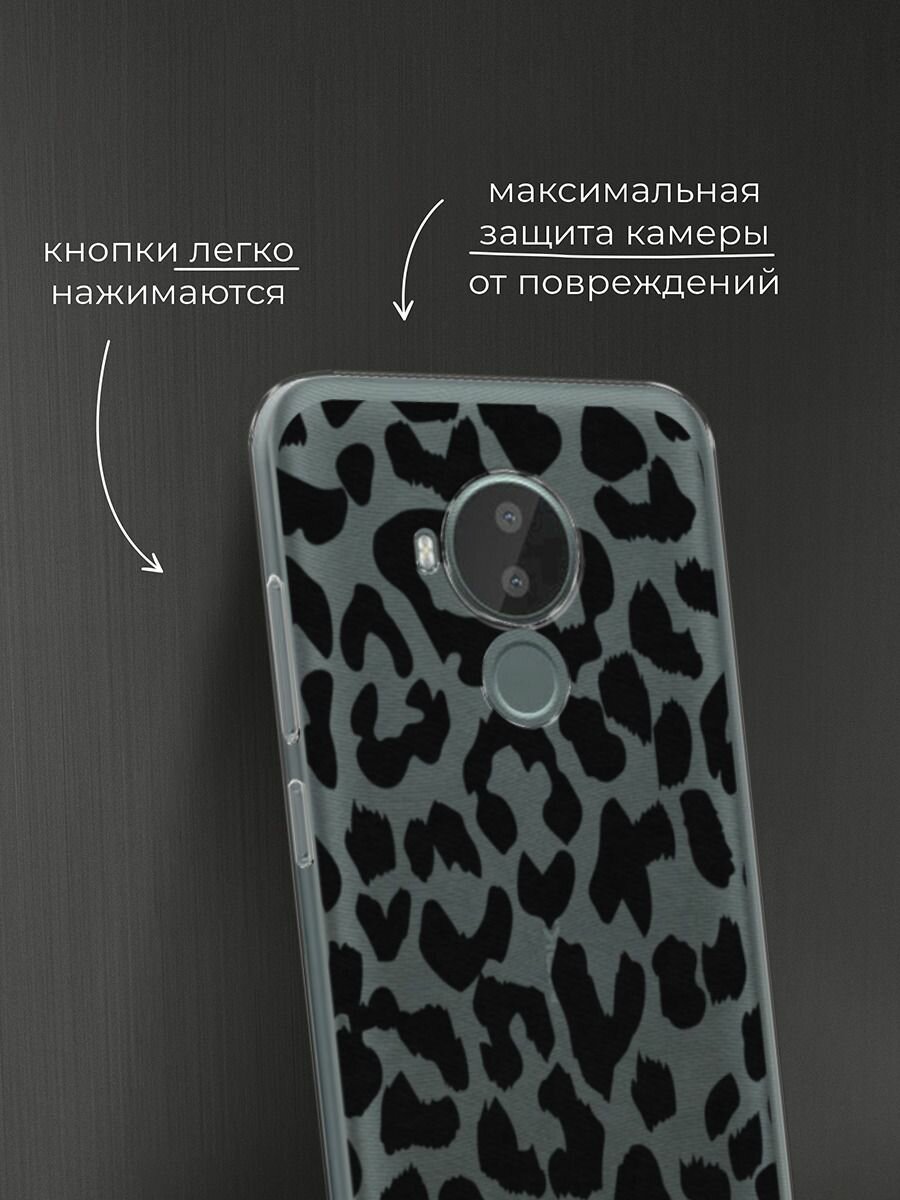 Чехол на Nokia C30 / Нокия C30 с принтом "Леопардовый паттерн", прозрачный — фото 1
