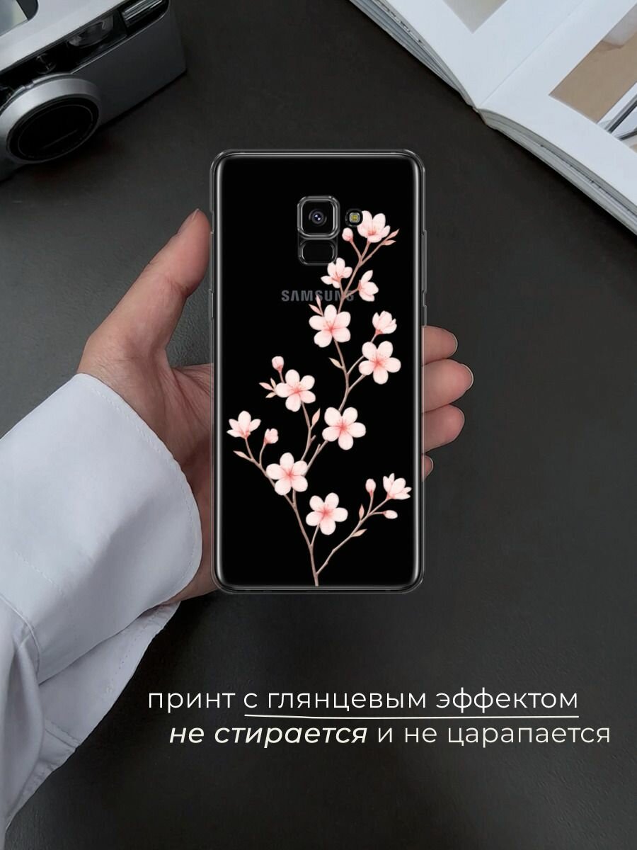 Чехол на Samsung Galaxy A8 + / Самсунг Галакси А8 Плюс 2018 с принтом "Веточка сакуры 2" — фото 1
