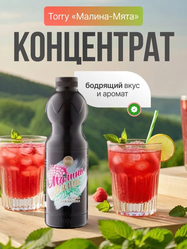 Основа Torry Малина-Мята, для напитков, коктейлей, десертов, пластиковая бутылка, 1 кг
