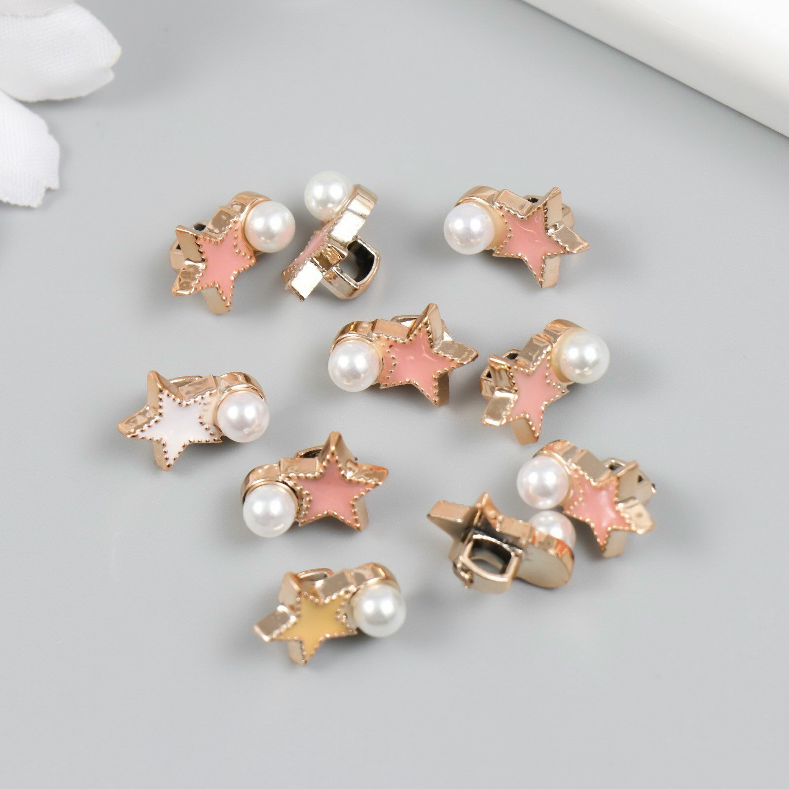 Декоративные пуговицы набор 10 шт. "Арт Узор. Звезда с жемчужинкой", пластик, 1.4x1x0.8 см, микс