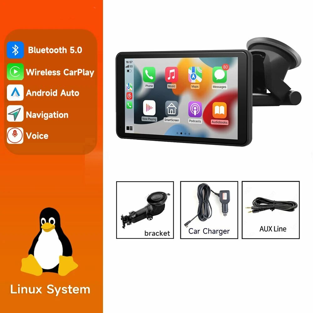 Универсальный 7-дюймовый автомобильный радиоприемник, мультимедийный видеоплеер, беспроводной Carplay, GPS-навигация, Apple, Android, автоматический Bluetooth, сенсорный экран, H102V-B