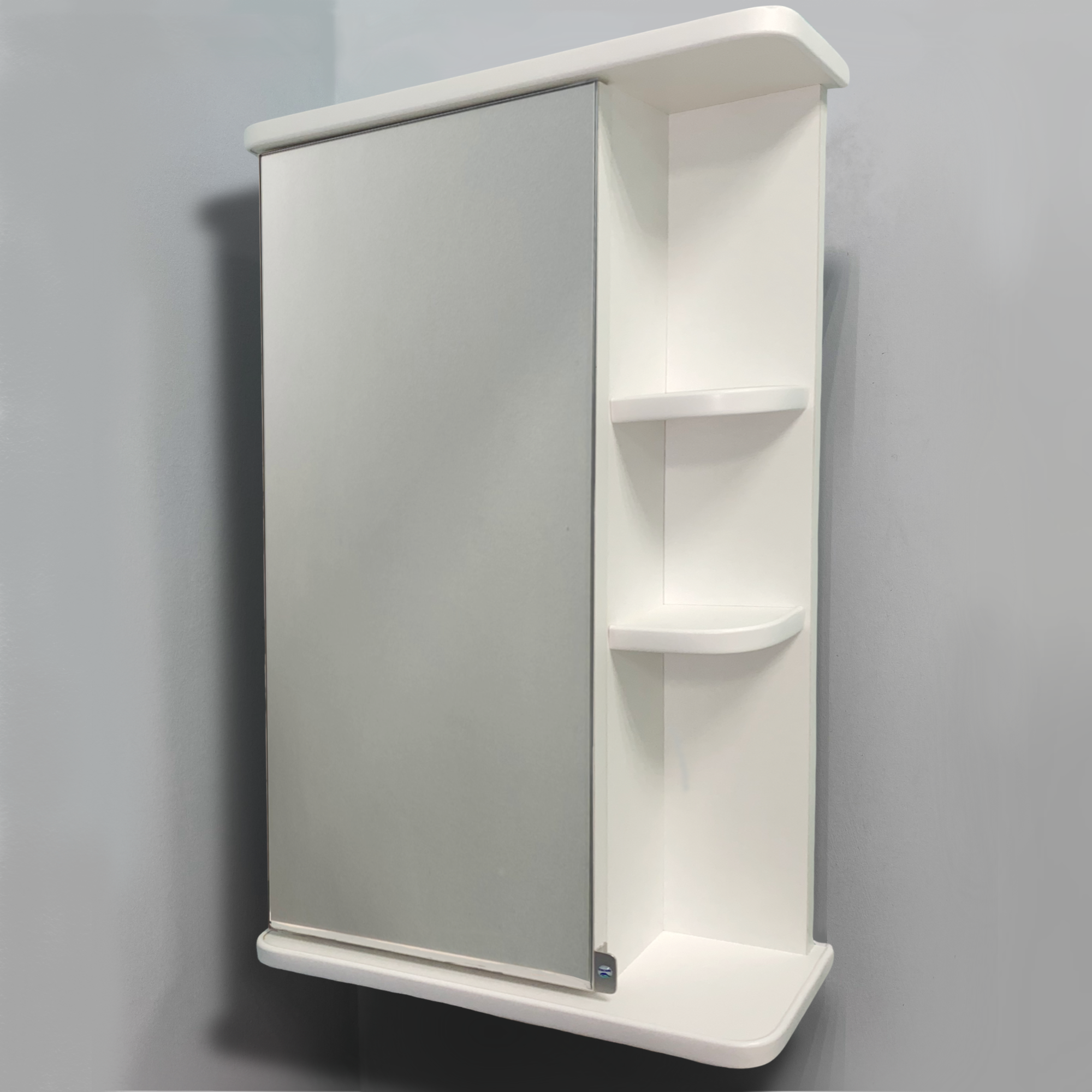 Шкаф с зеркалом с 3-мя стеклянными полками, с кантом ПВХ 40 х 73. собранный несим 807R3