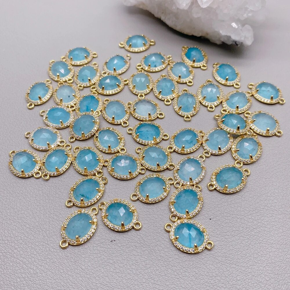 10 шт. Синие овальные бусины из нефрита с фианитами