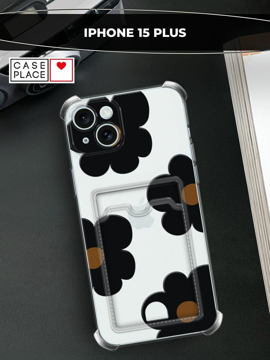 Чехол на Apple iPhone 15 Plus (Айфон 15 Плюс) с картой и принтом Темные цветочки