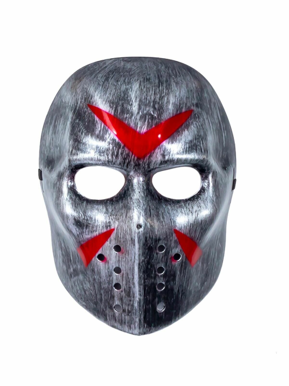 Кровавая хоккейная маска на Хэллоуин, - Серебристый мерд в форме буквы V