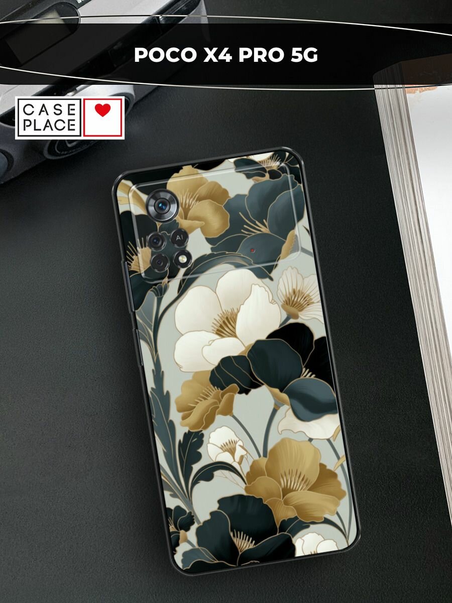Силиконовый чехол на Xiaomi Poco X4 Pro 5G / Сяоми Поко X4 Про 5G с принтом Золотые и белые цветы