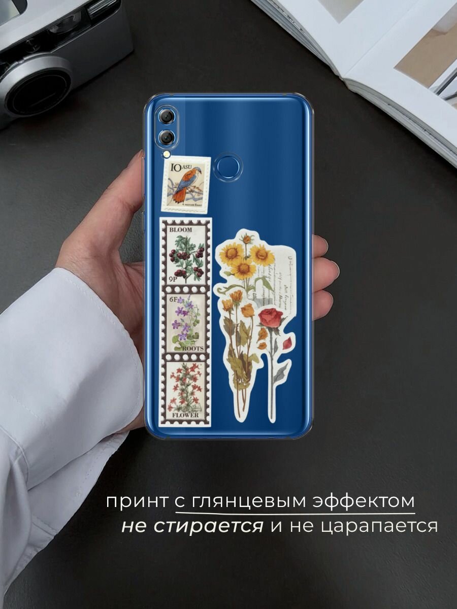 Силиконовый чехол на Honor 8X / Хонор 8Х с принтом Марки с цветами — фото 1