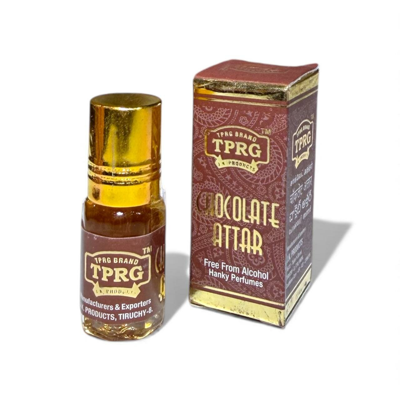 CHOCOLATE Attar, Free From Alcohol, TPRG (шоколадный Аттар, масляные индийские духи), ролик, 3 мл.