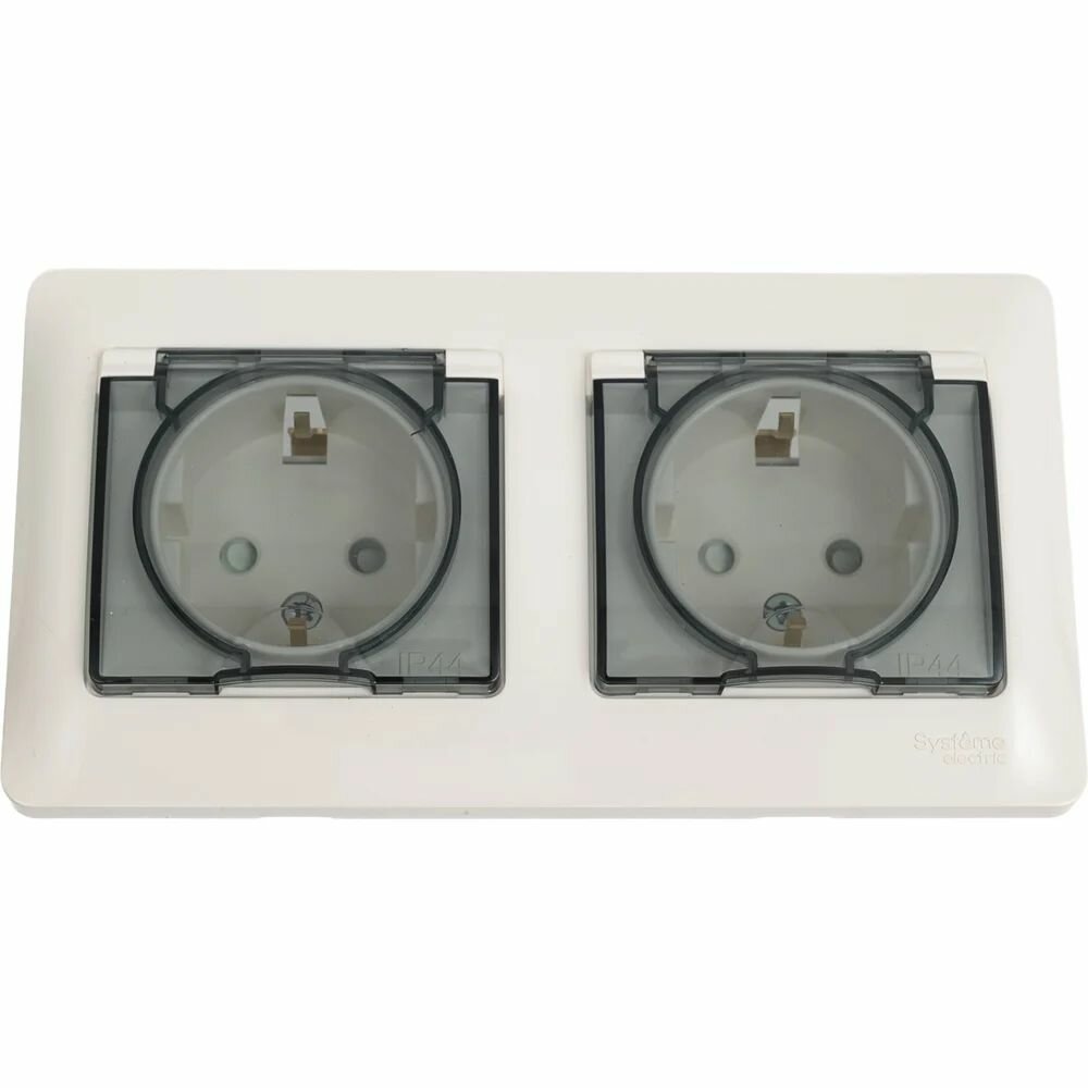 Розетка Systeme Electric Glossa Молочная 2-ая с/з, со шторками, в сборе, IP44 SE GSL000947