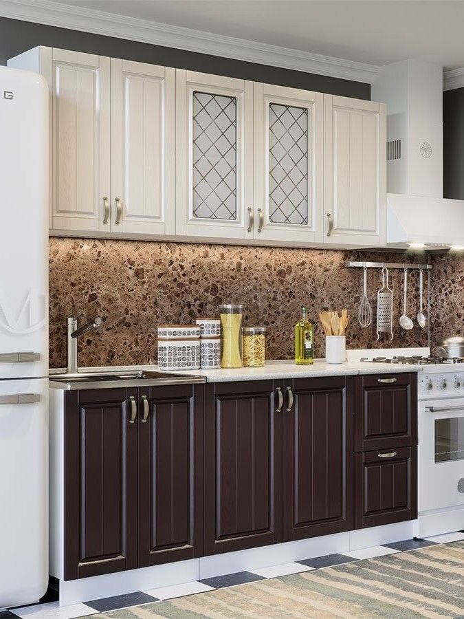 Кухонный гарнитур 1,8м/490 Настя жемчуг/шоколад, белый со столешницей, МИФ