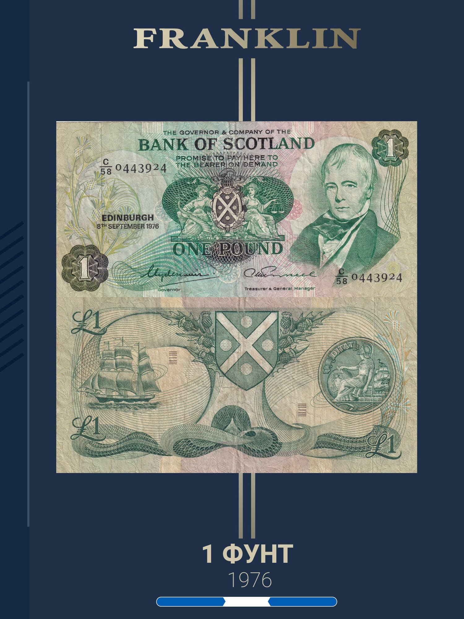 Банкнота Шотландия 1 фунт 1976 год (F) Pick 111c.3