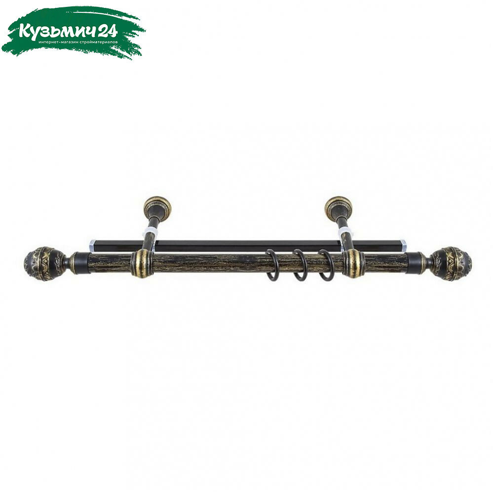 Карниз двухрядный круглый Венеция, Черненое золото, 2.4 м, настенный, металл, крепеж, крючки