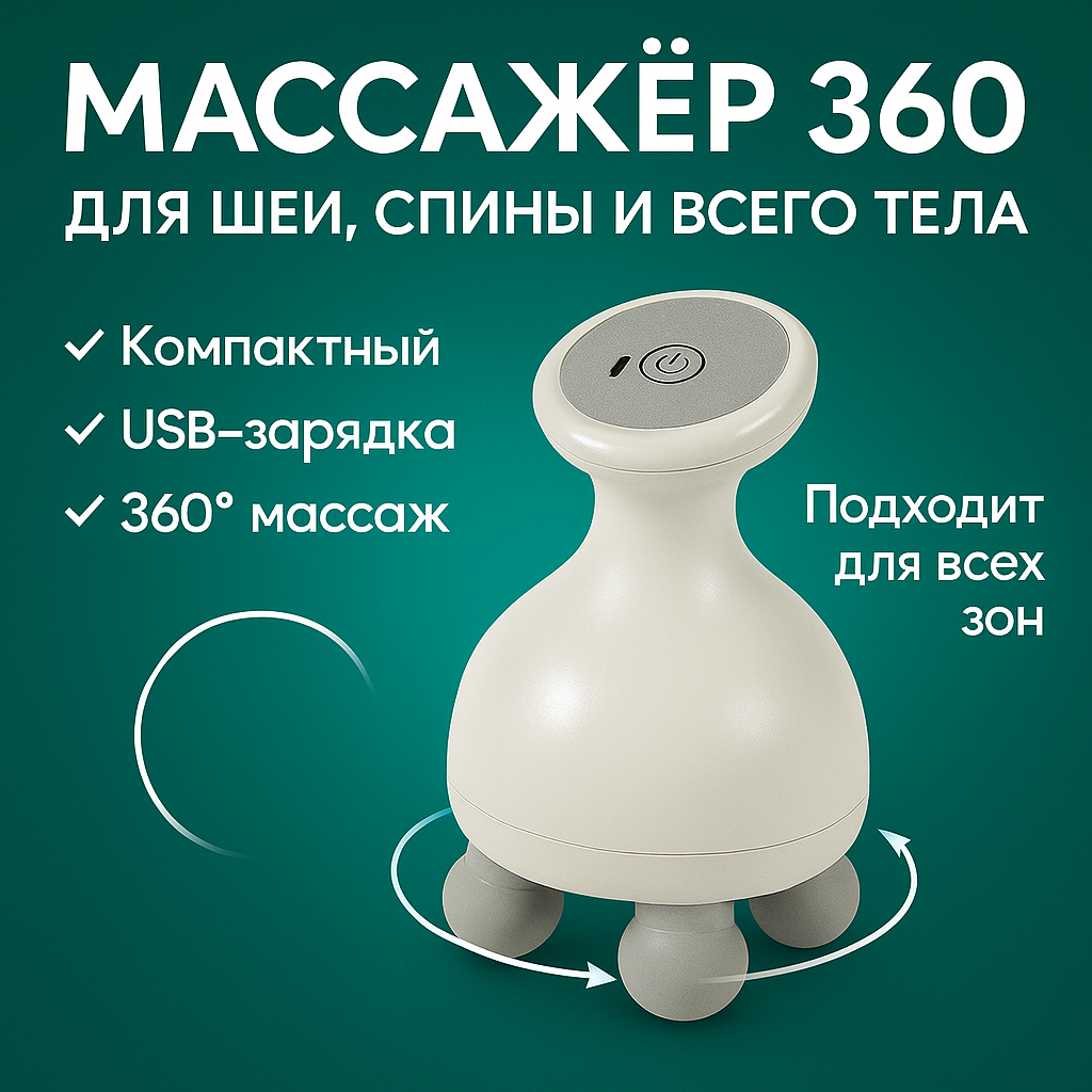 Массажер с четырьмя головками / Электрический ручной массажер 6 скоростей