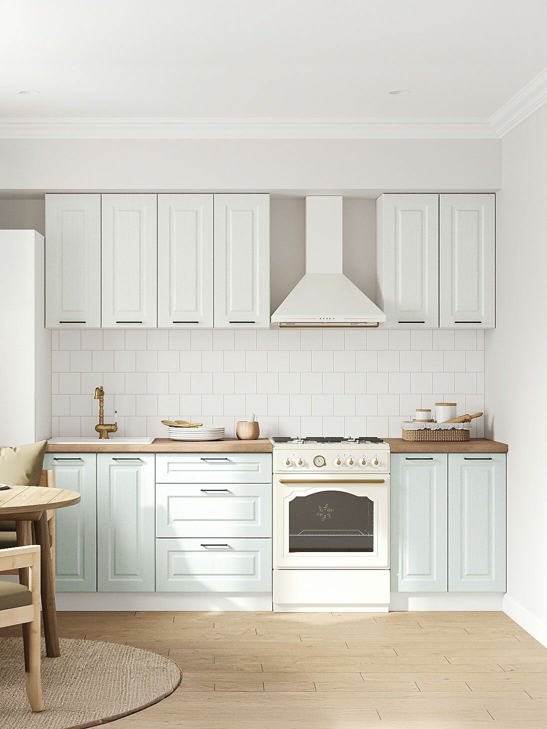 Кухонный гарнитур Шервуд 1.8 м, мебель для дома и кухни, Белый / Арктик / Деним