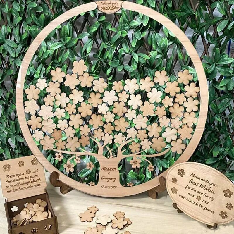 Книга пожеланий "Фоторамка 60 сердец", дерево пожеланий, акриловый материал, на 60 гостей