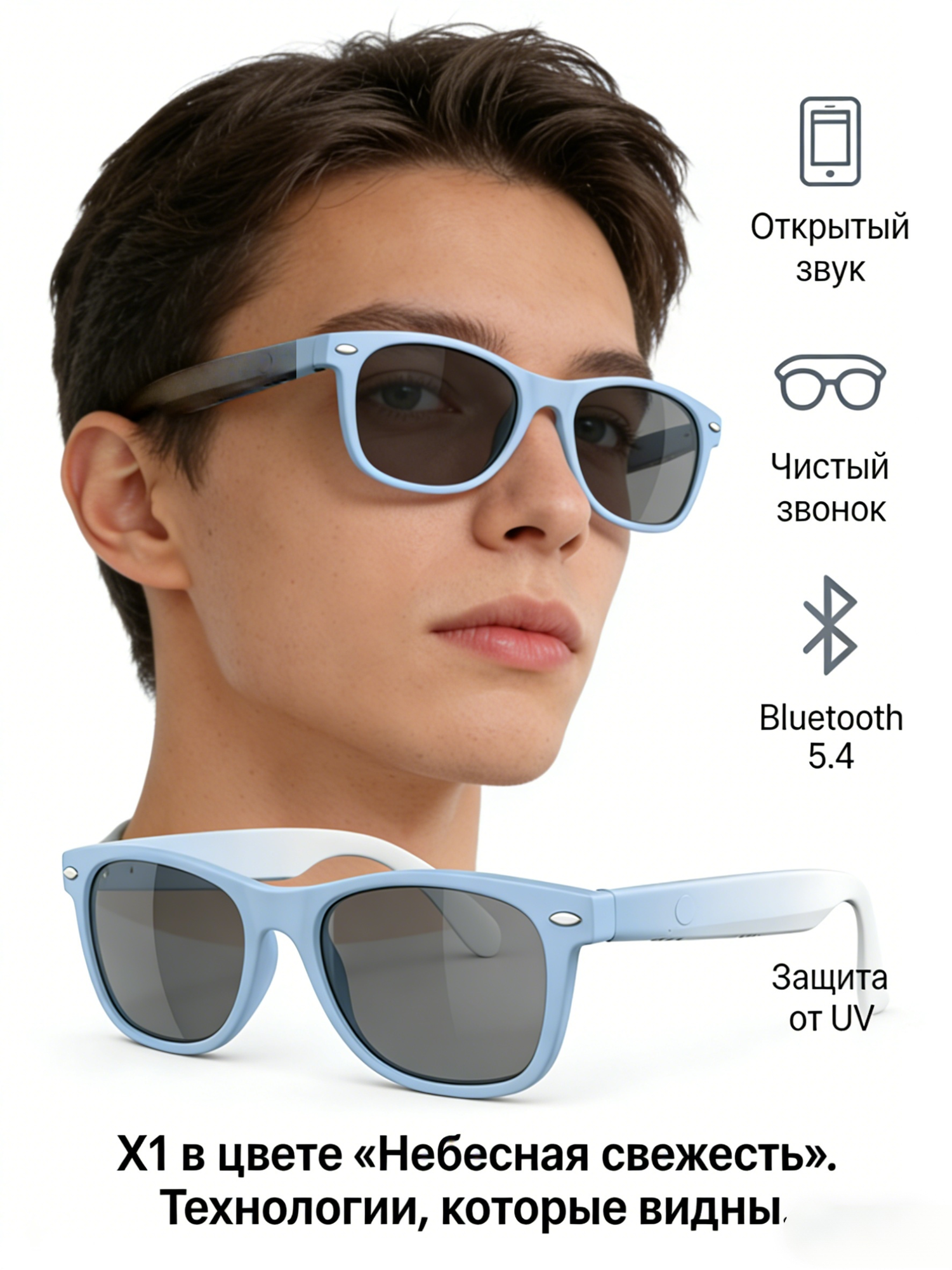 Аудиоочки-гарнитура Smart Glasses X1, UV-фильтр, Bluetooth 5.4