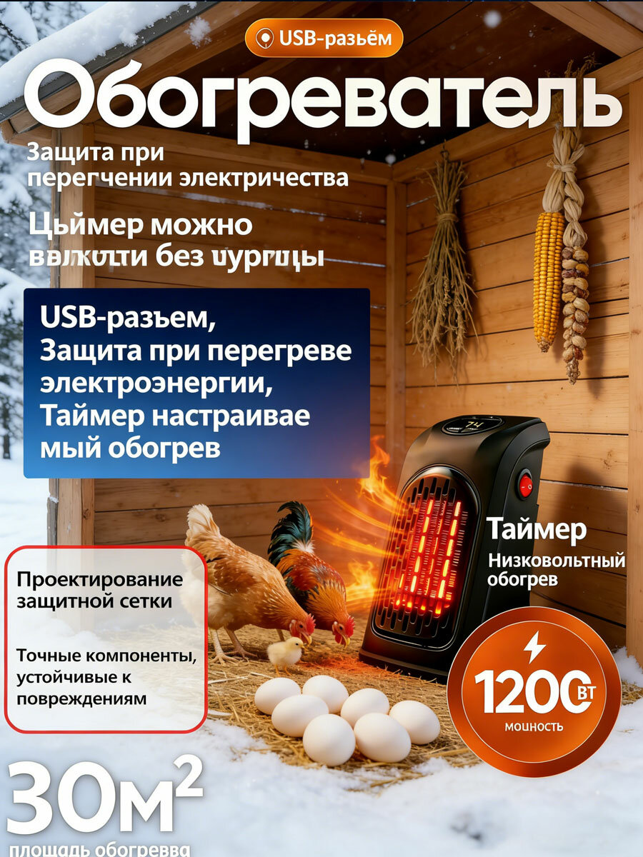 Лампа тепловентилятор Е27 светодиодная для обогрева кур, щенков, цыплят, свиней, курятника, брудера