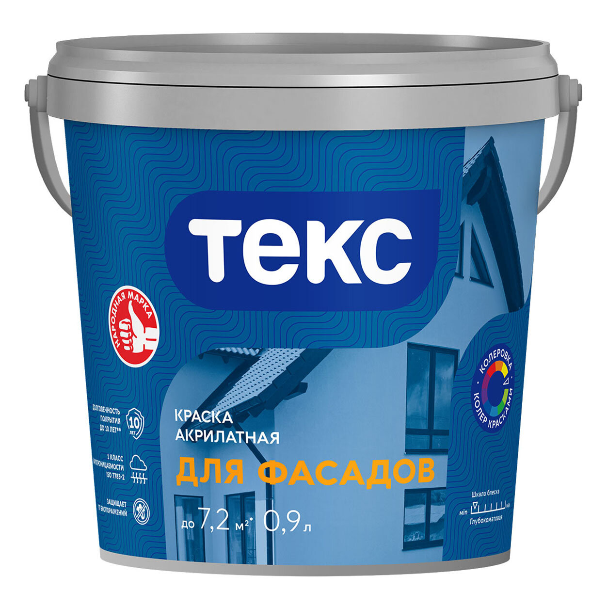 Краска фасадная "Текс", глубокоматовая, база D, бесцветная, 0,9 л.