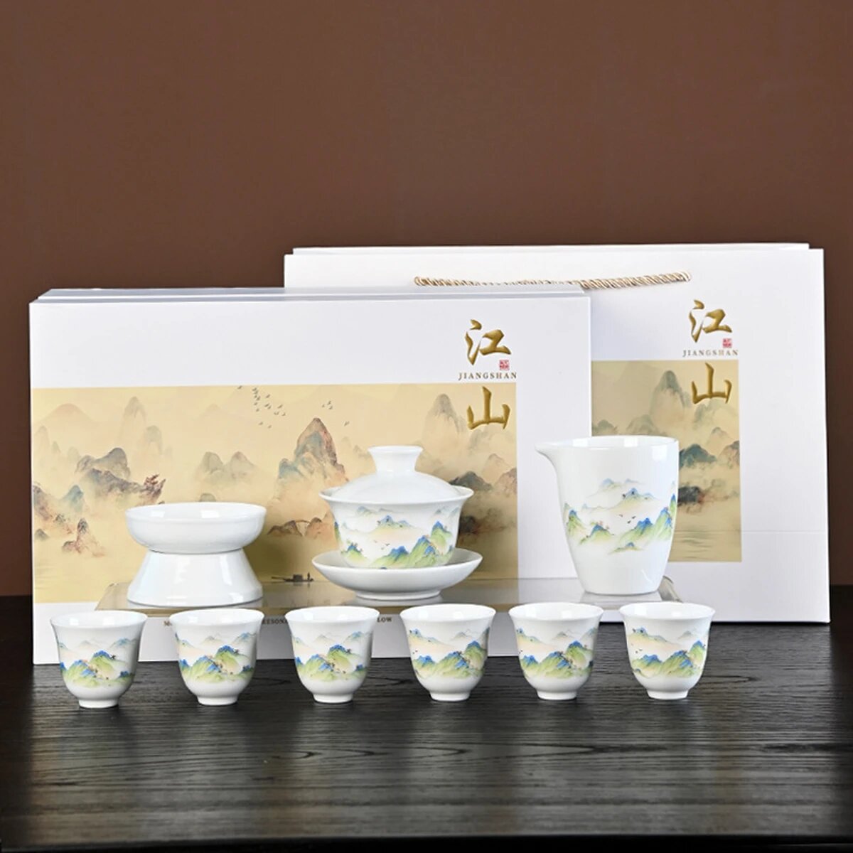 Набор посуды для чая из белой глины, подарочная упаковка, Набор посуды для чая «Пейзажи, как картины» (в подарочной коробке)