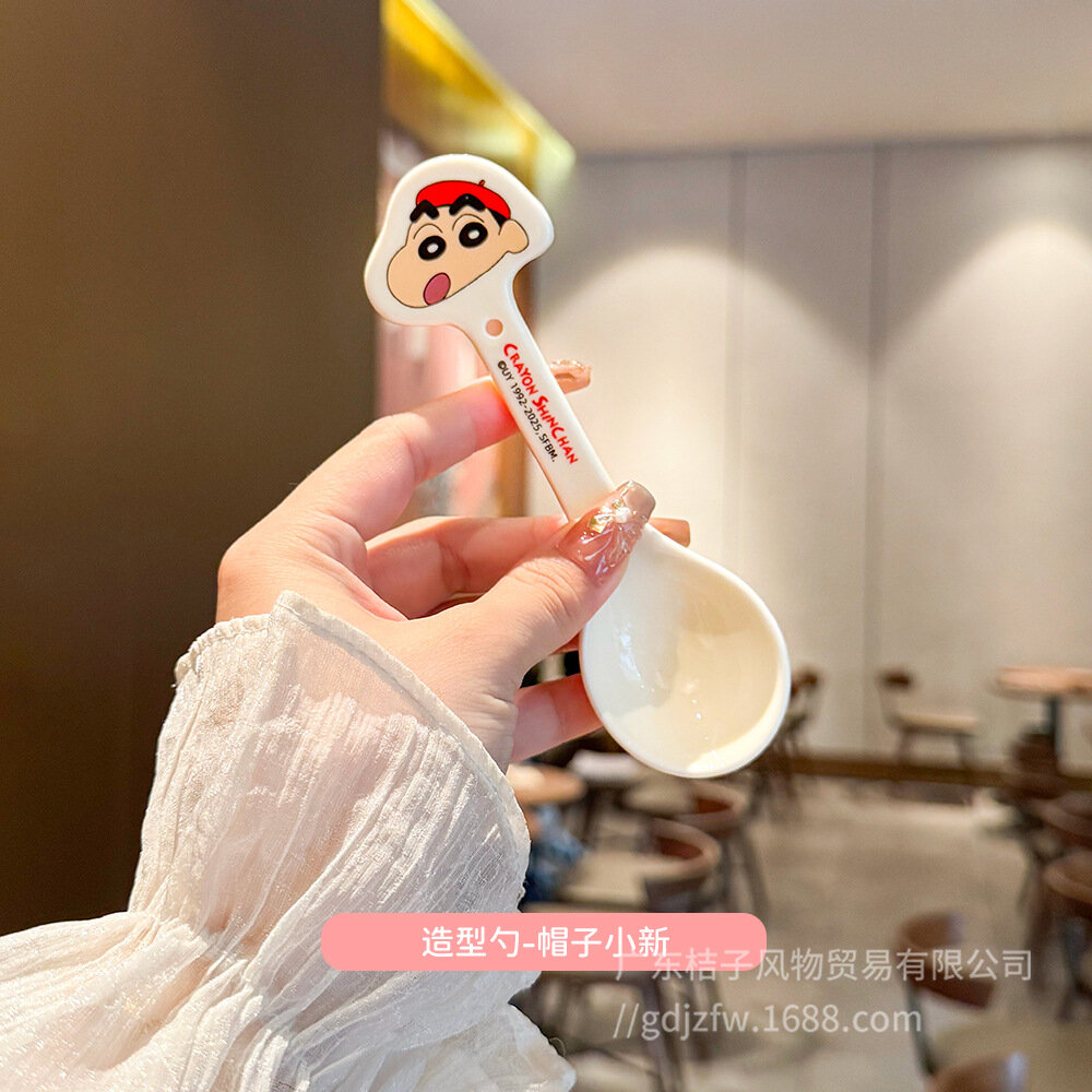 Керамическая ложка с изображением Крейона Шин-чана, бытовая ложка, половник, милая детская столовая ложка, суповая ложка, одна ложка на человека, специальная ложка.