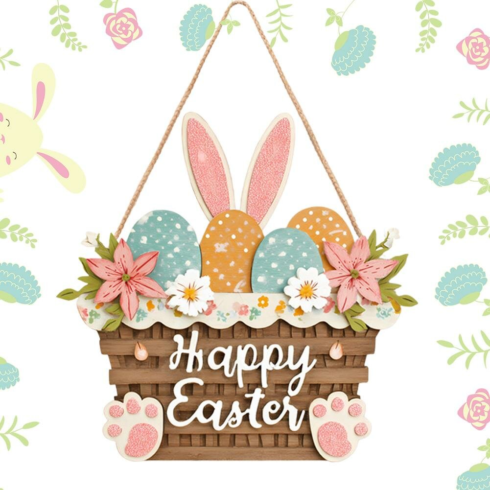 Деревянный пасхальный венок в виде зайчика для украшения входной двери, винтажная деревянная подвесная табличка на дверь с пасхальным зайчиком и веревкой для подвешивания, подвеска на дверь для дома, окна, улицы и интерьера.
