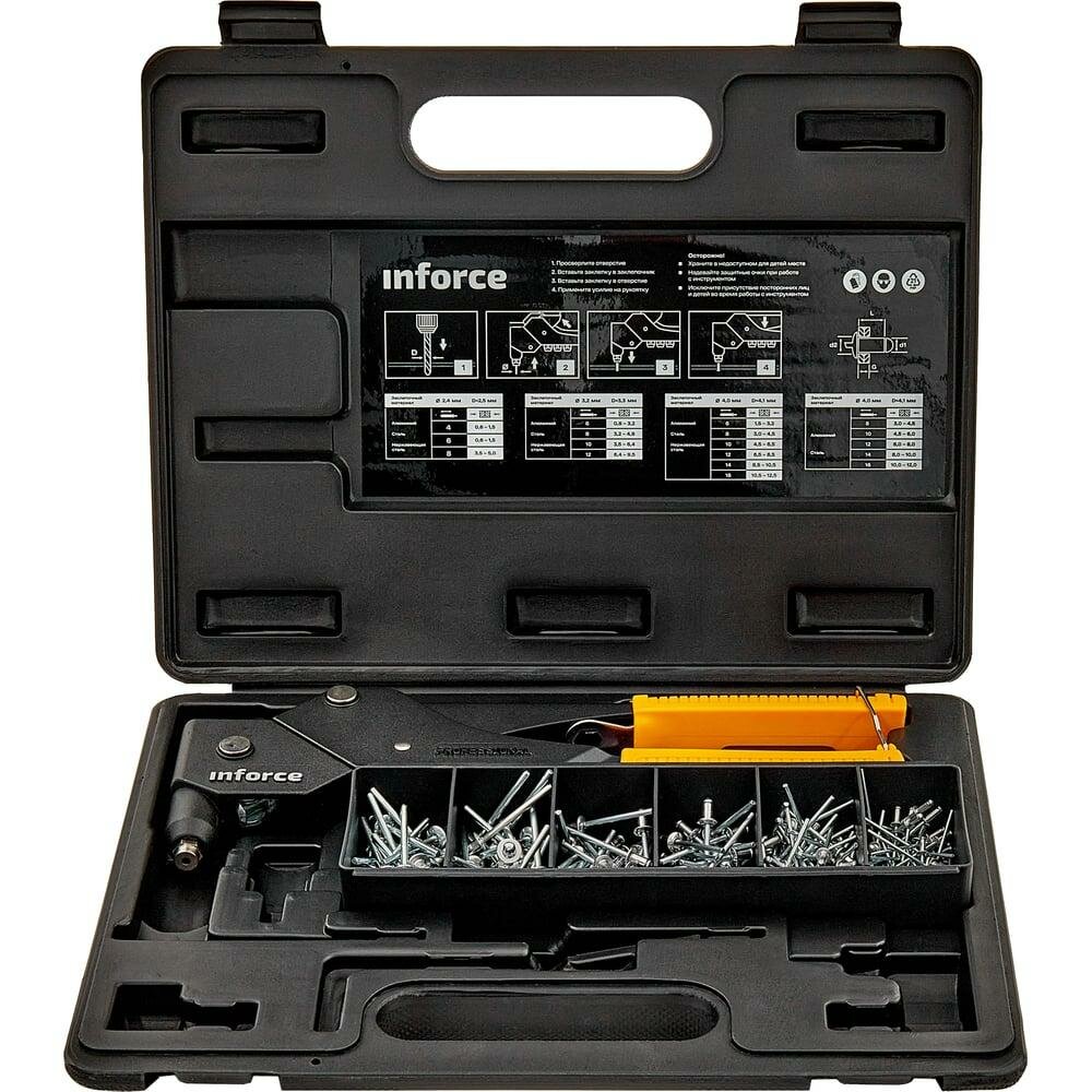 Литой ручной заклепочник Inforce поворотный 360 град, в кейсе, с набором заклепок 2.4-4.8 мм 06-14-111