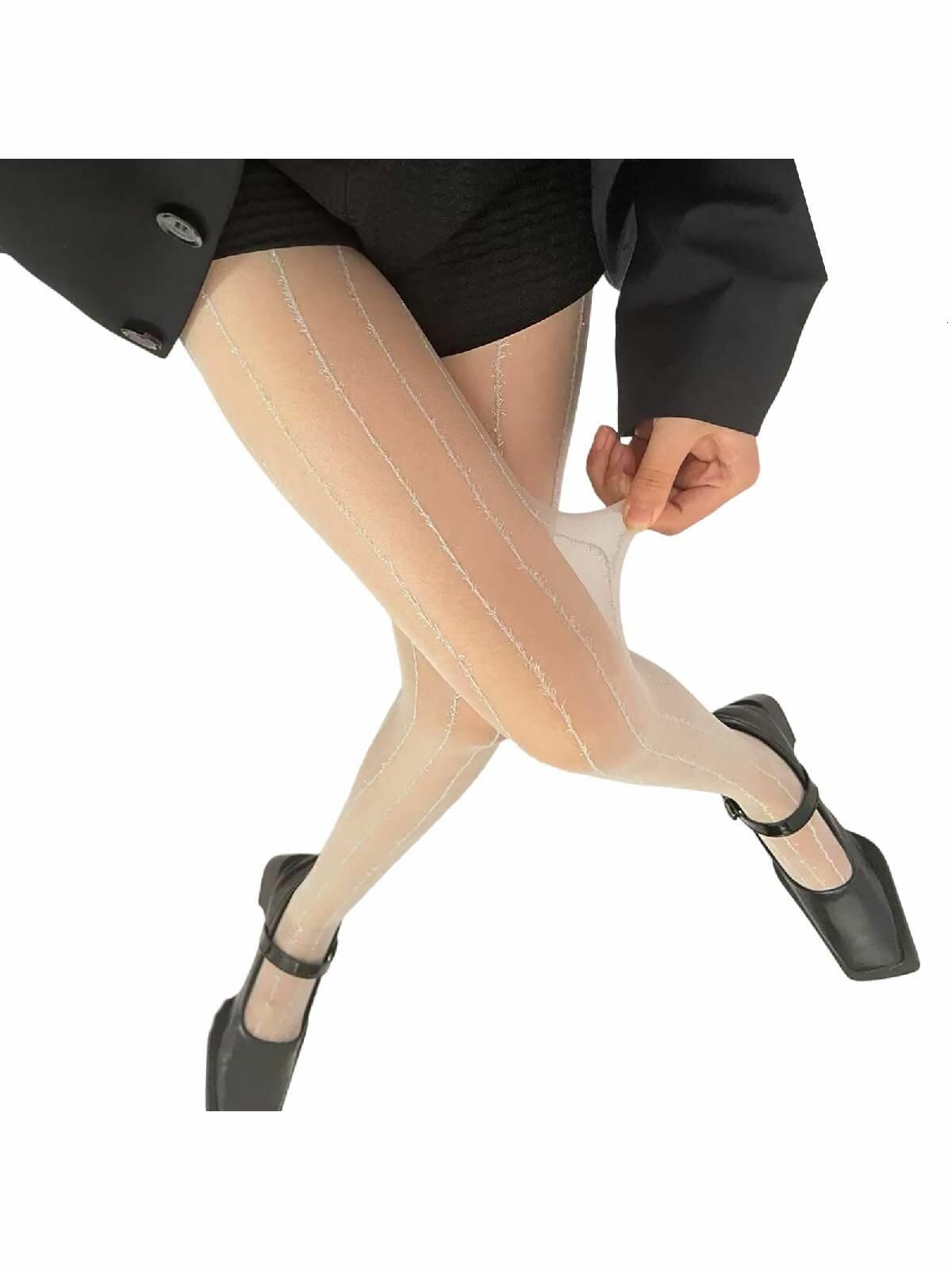 Блестящие колготки с вертикальными полосками, Белый