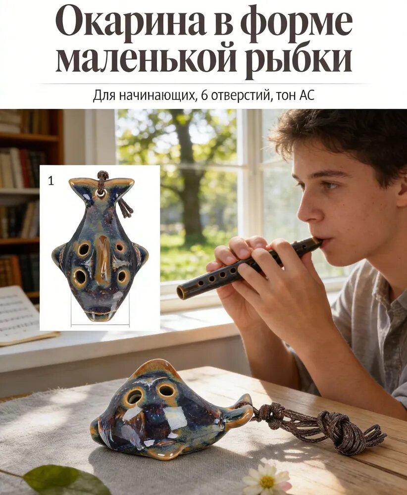 Синяя Окарина В Forme Рыбы Для Начинающих Музыкантов 7x4.5 Cm