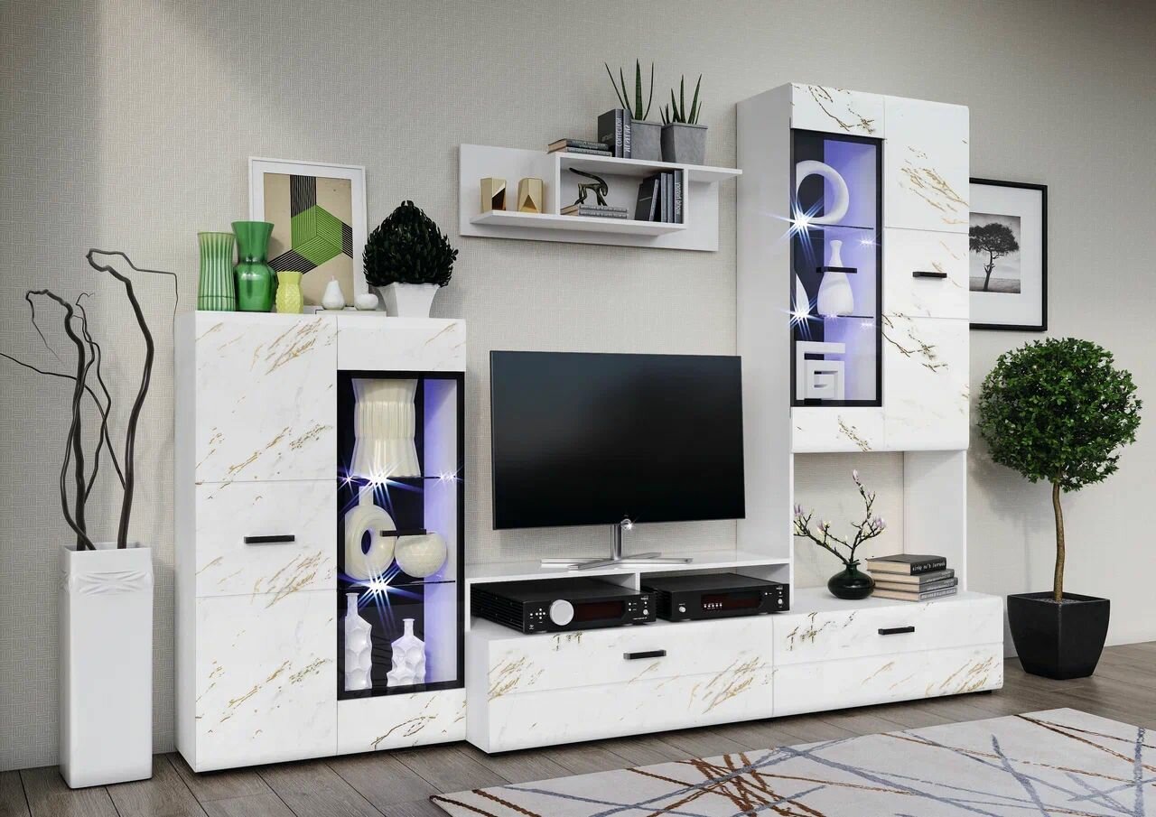 Гостиная Нэнси NEW Вариант №3 Мрамор золото, Белый