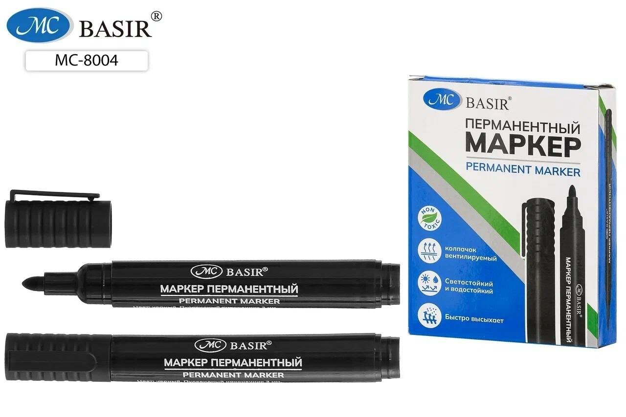 Маркер перм. 3,0мм. черный, цветной корпус, пулевидный наконечник (Basir)