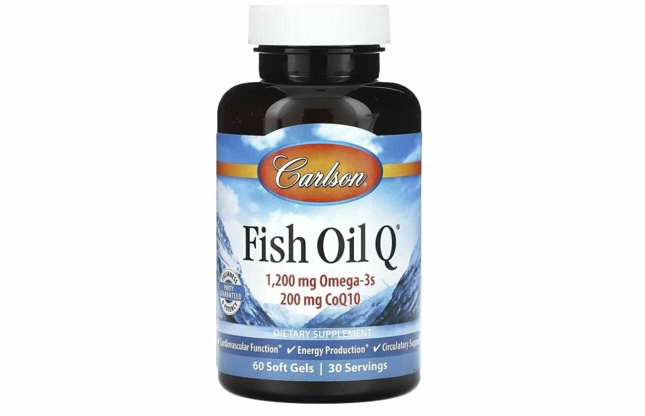Carlson, Fish Oil Q 1200 mg Omega-3s, Рыбий жир с коэнзим Q10, 60 мягких таблеток