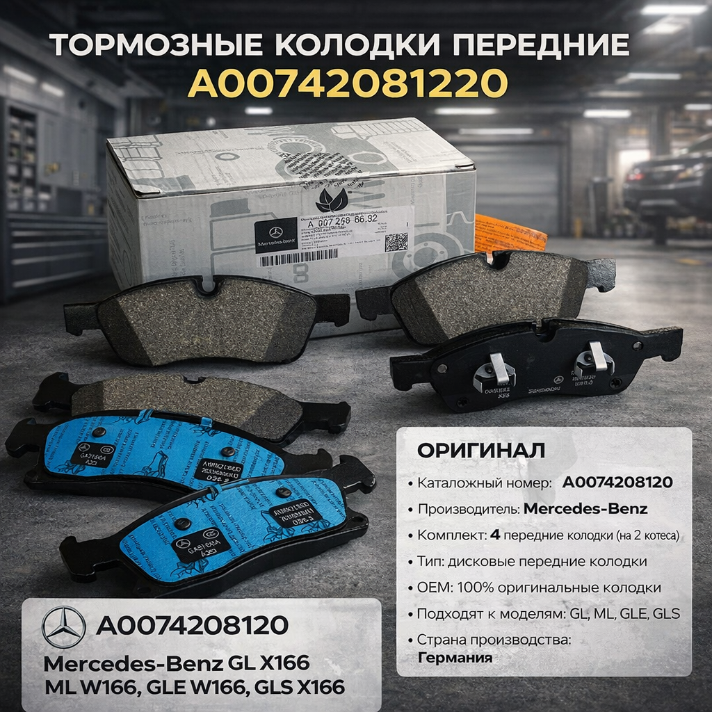 Тормозные колодки передние A0074208120 для Mercedes-Benz (GL/ML/GLE/GLS)