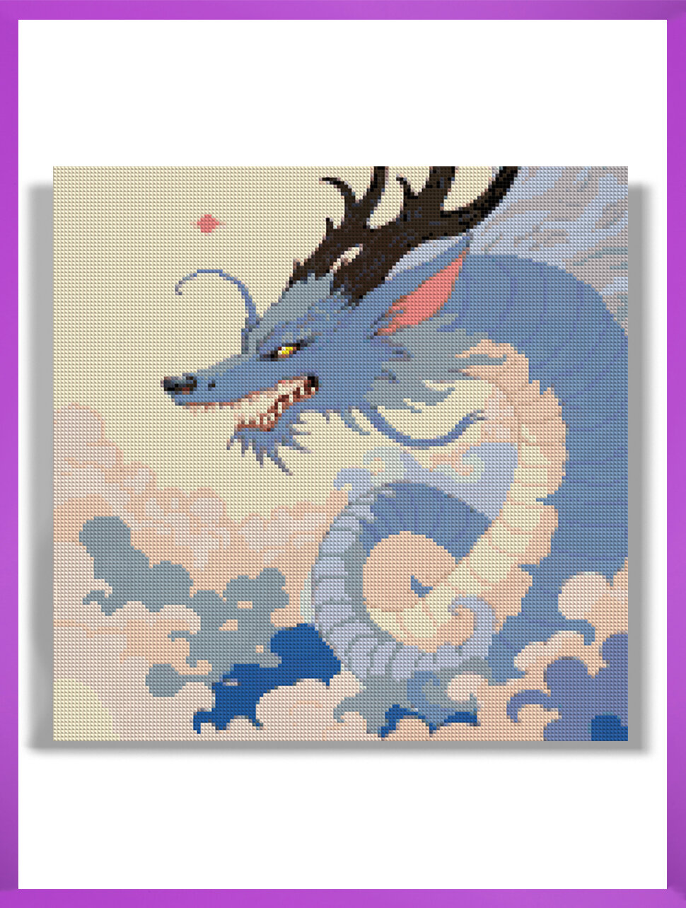 Алмазная мозаика на подрамнике - вышивка - Дракон в небе 40 х 40 см