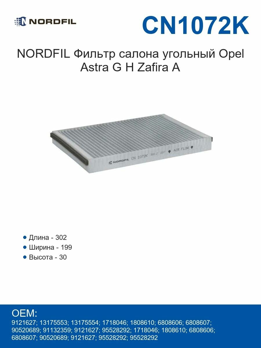 NORDFIL Фильтр салона угольный Opel Astra G H Zafira A
